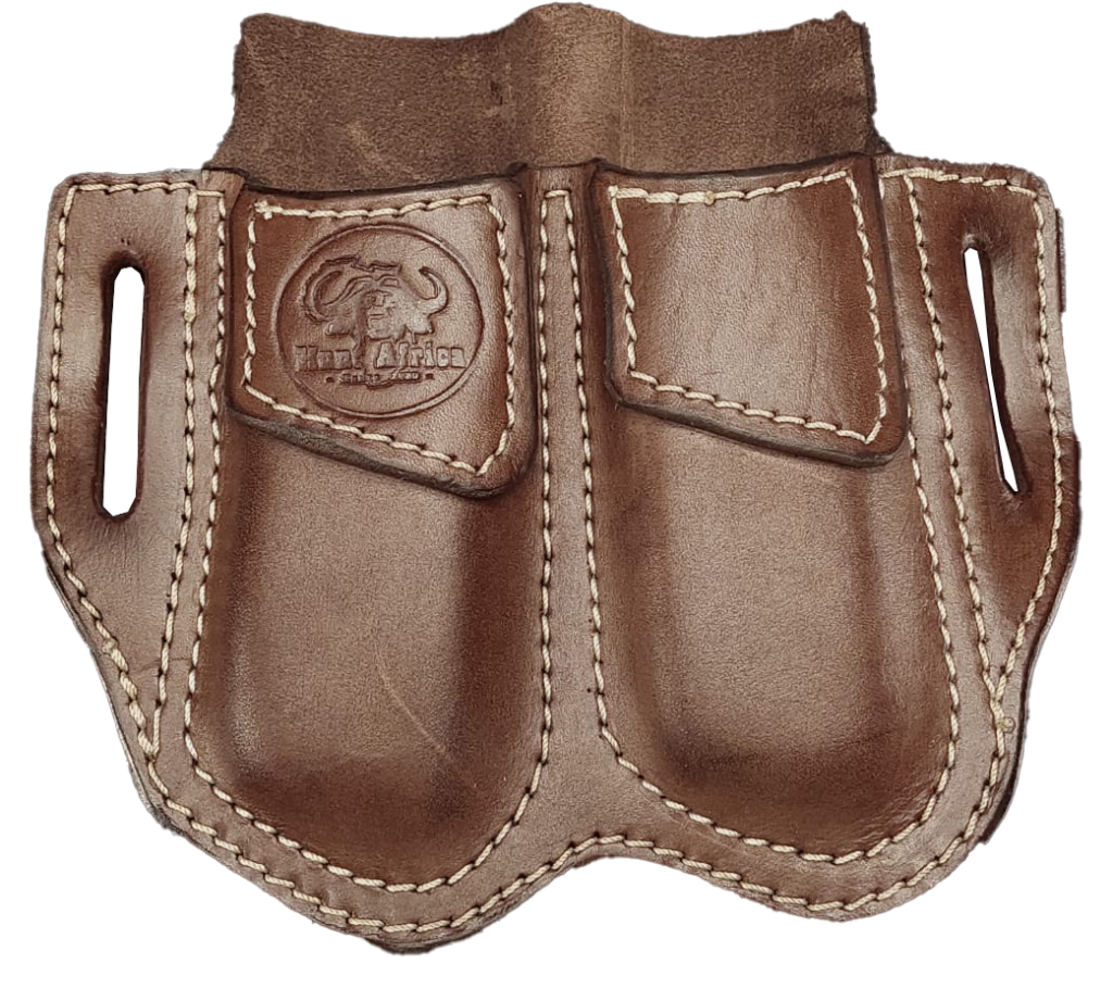 Leather Pistol Double Magazine Pouch Open - Hunt Africa Leather